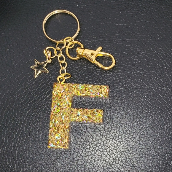 Handmade | Accessories | Holographic Gold Sliver Letter F Keychain ...